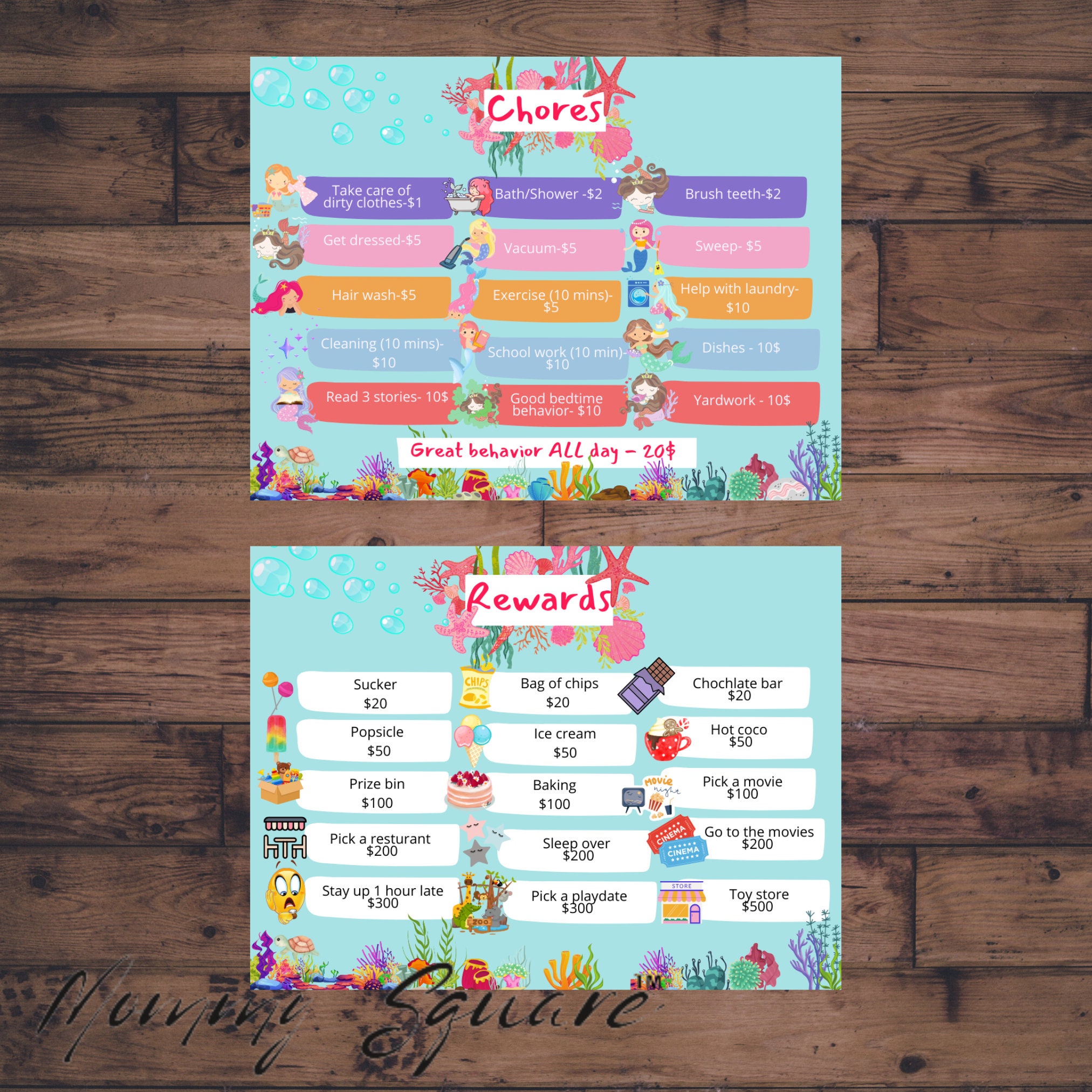 Printable Chore Chart + Reward Game |mermaid Template | Printable ...
