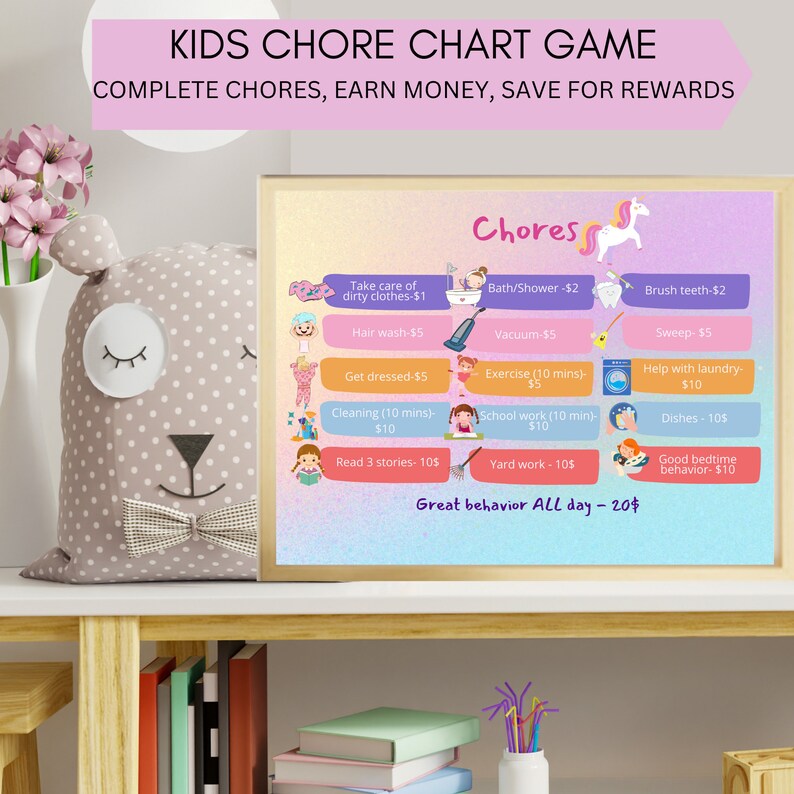 Printable Chore Chart Reward Game unicorn Template Printable Reward ...