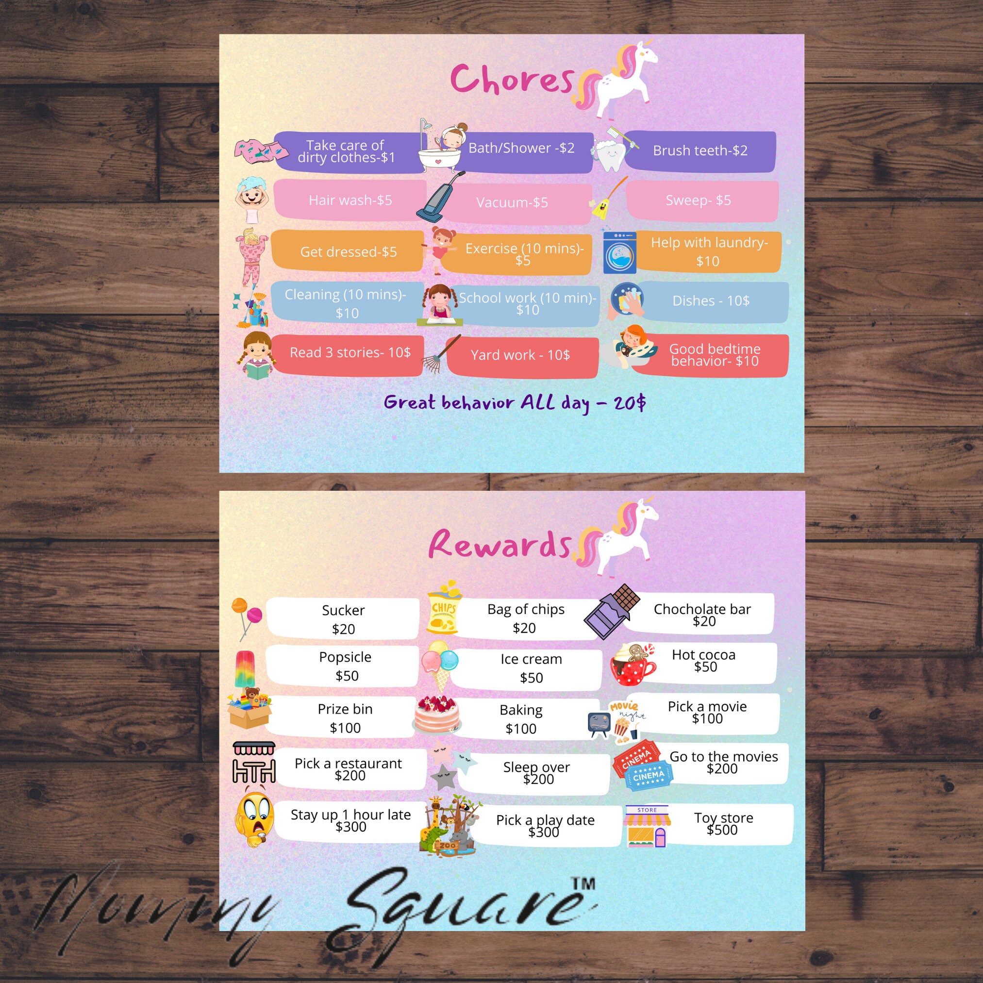 Printable Chore Chart Reward Game unicorn Template Printable Reward ...