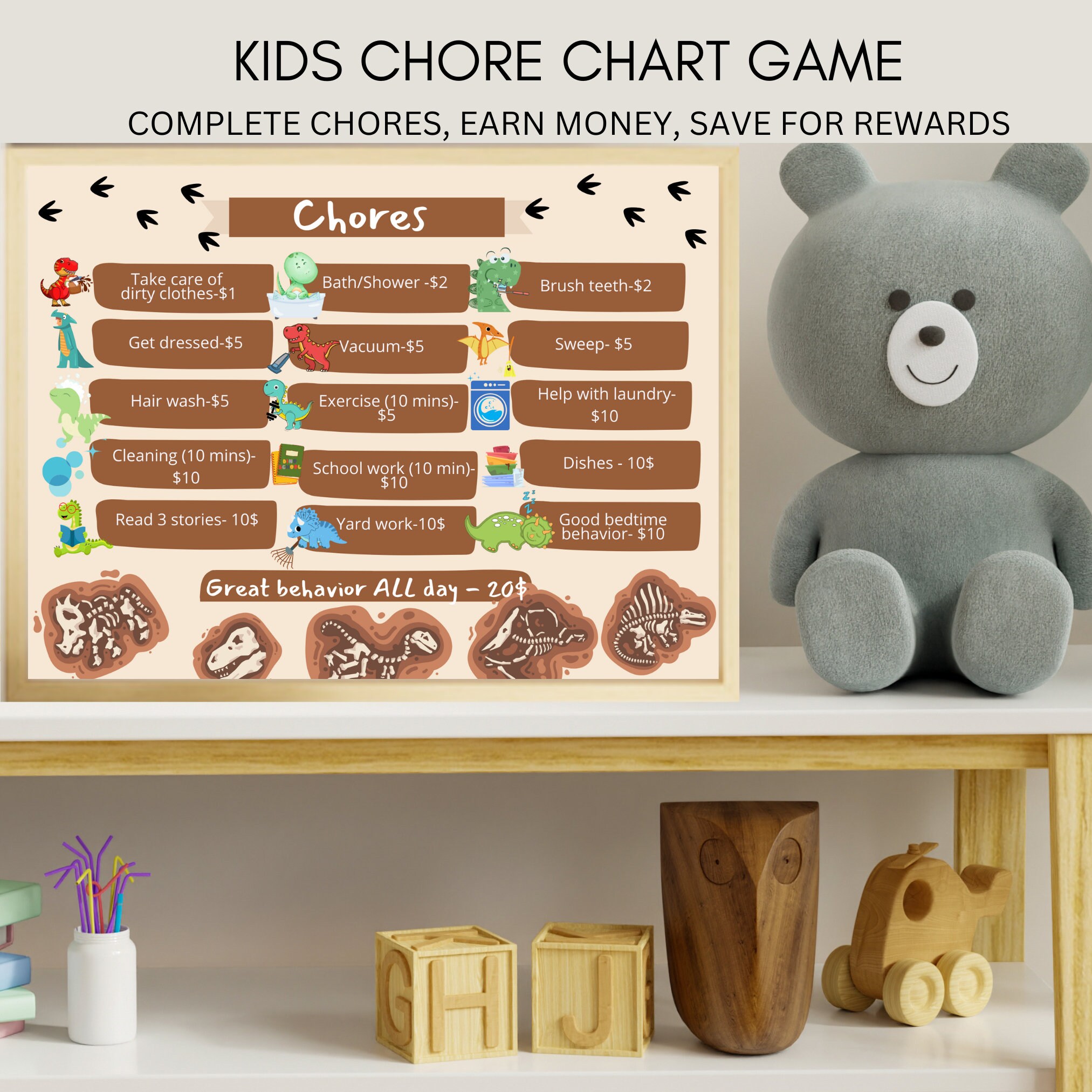 Printable Chore Chart Reward Game dinosaur Template Printable Reward ...