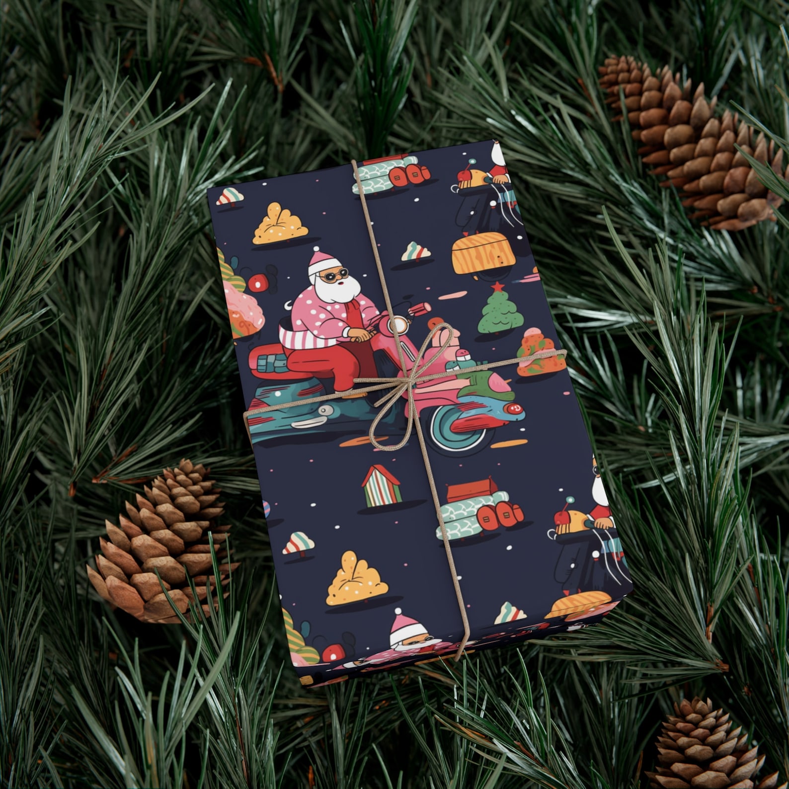 Funny Santa Gift Wrap, Funky Christmas Wrapping Paper, Hipster Holiday Gift Wrap, Funny ...