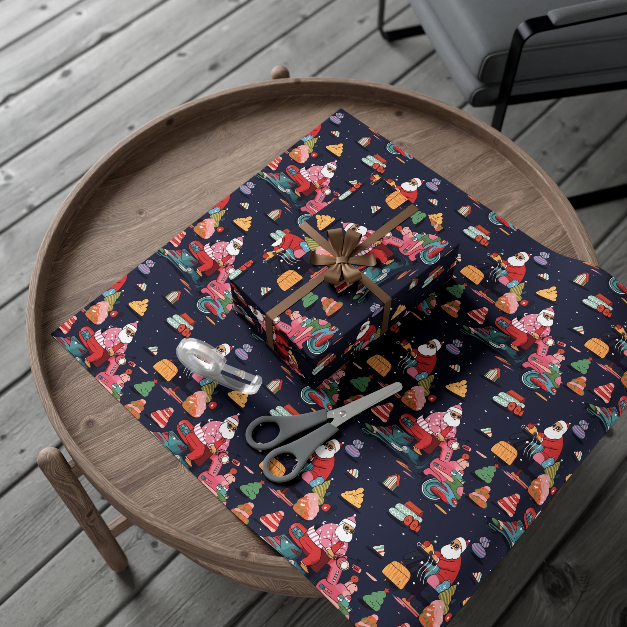 Funny Santa Gift Wrap, Funky Christmas Wrapping Paper, Hipster Holiday Gift Wrap, Funny ...