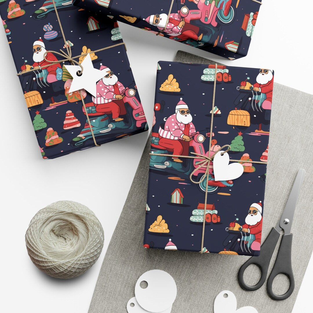 Funny Santa Gift Wrap, Funky Christmas Wrapping Paper, Hipster Holiday Gift Wrap, Funny ...