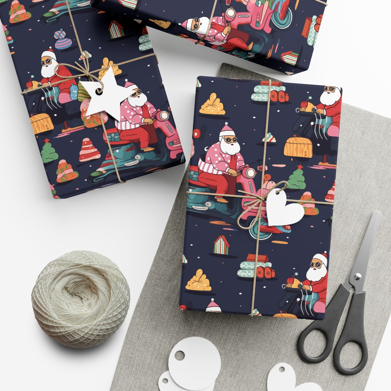 Funny Santa Gift Wrap, Funky Christmas Wrapping Paper, Hipster Holiday Gift Wrap, Funny ...