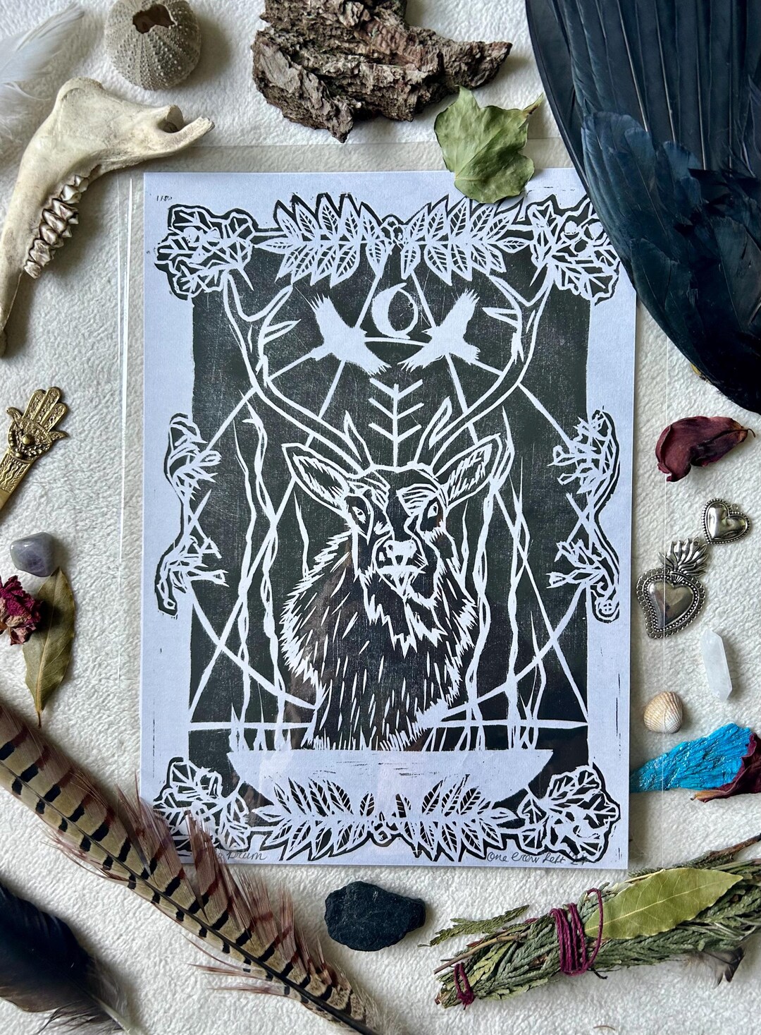 The Drum Pagan Folk Art Lino Print A4 - Etsy