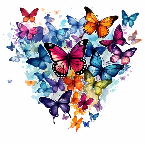 Butterfly Swarms Watercolor Clipart, Butterfly Clipart, Great for Paper ...