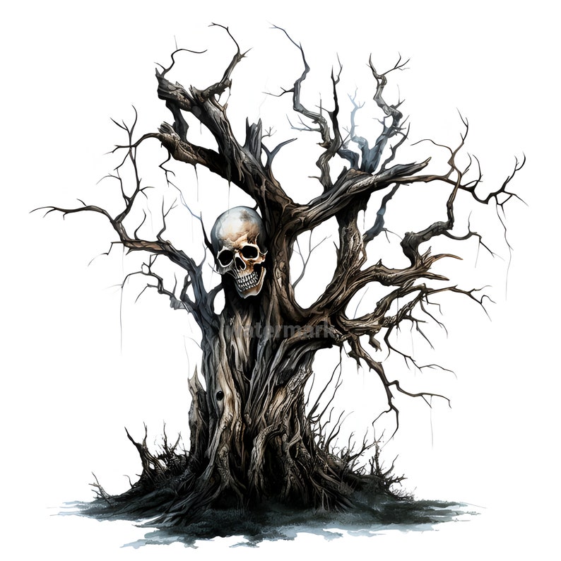 Creepy Trees Clipart, Haunted Tree Clipart, Spooky Trees, Halloween Art ...