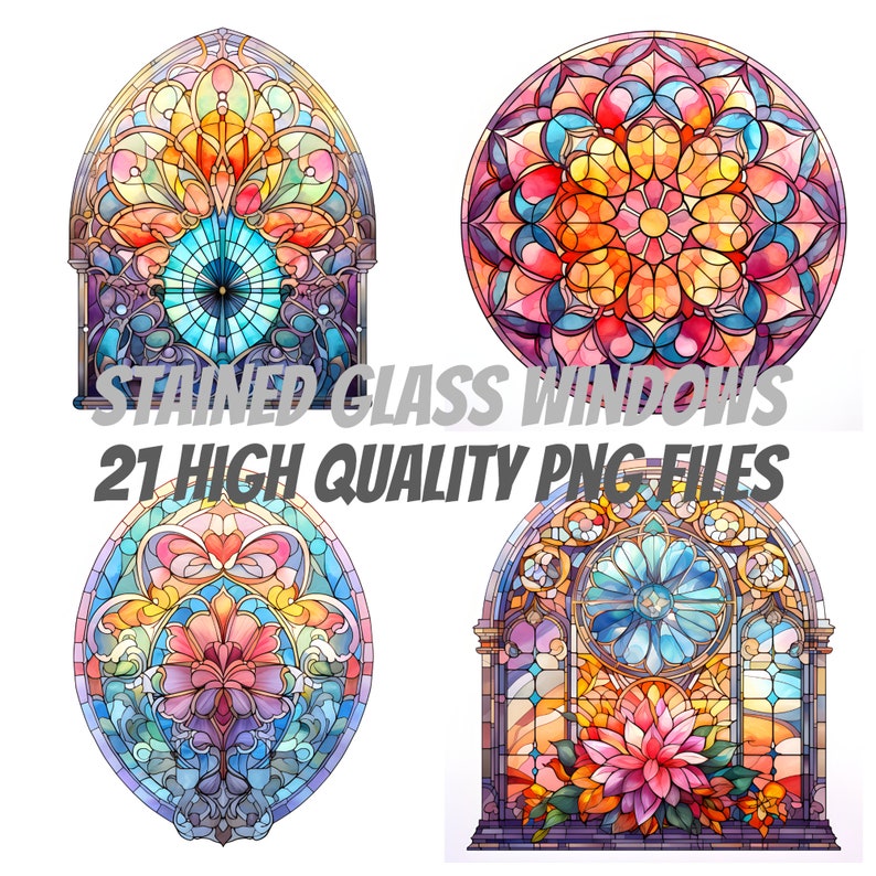 Stained Glass Window Clipart, Watercolor Clipart, for Paper Crafts and ...