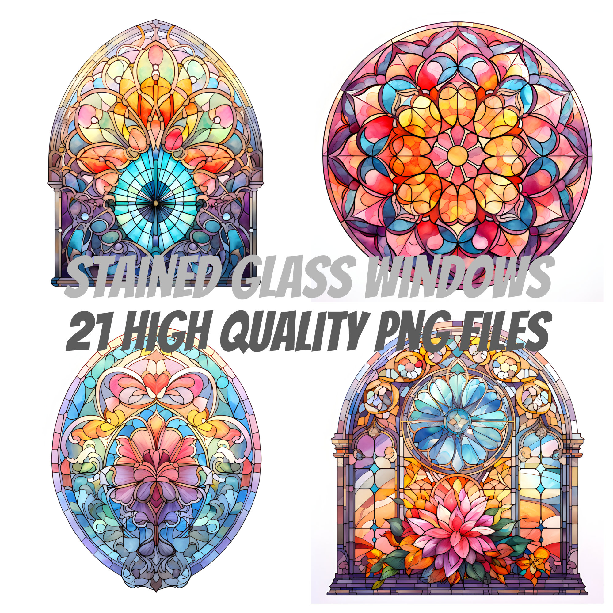 Stained Glass Window Clipart, Watercolor Clipart, for Paper Crafts and ...