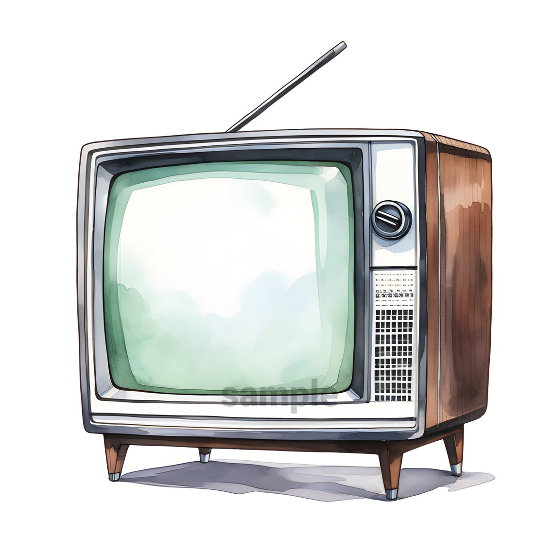 Old TV Clipart, Vintage Television Sets, Antique TV, Watercolor Clipart ...
