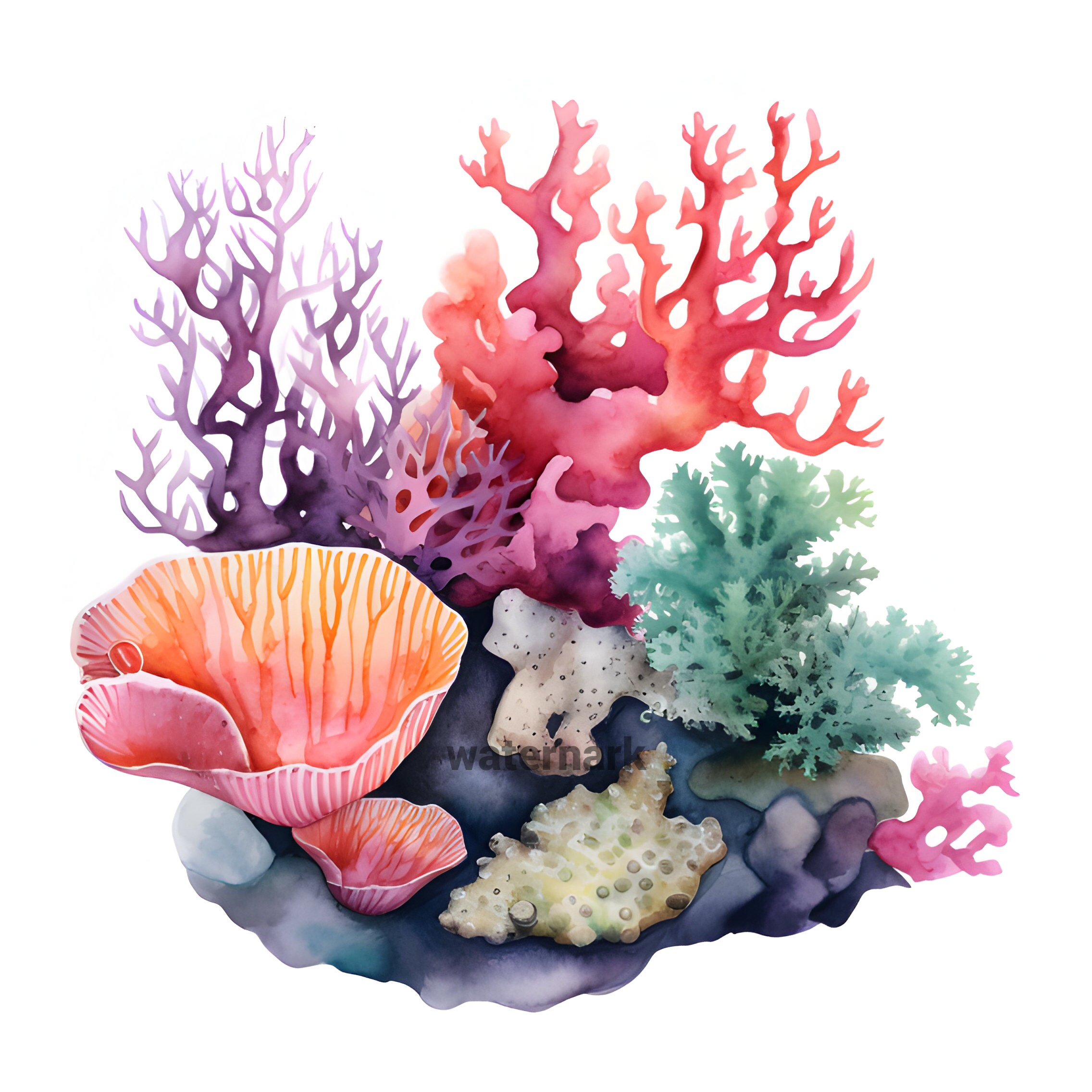 Coral Watercolor Clipart, Ocean Clipart, Sea Clipart, Great for Paper ...