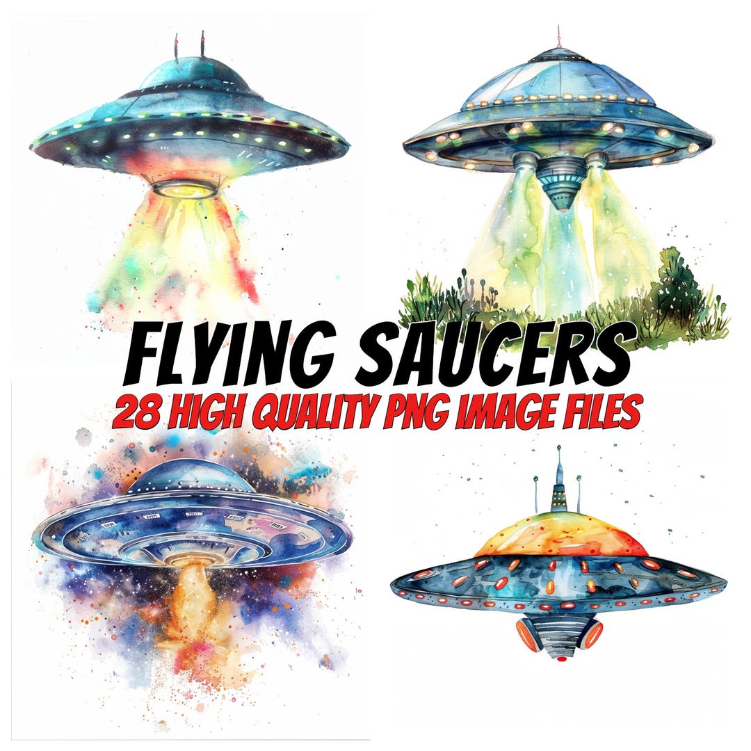 Flying Saucer Clipart, Watercolor Flying Saucers, UFO Clipart ...