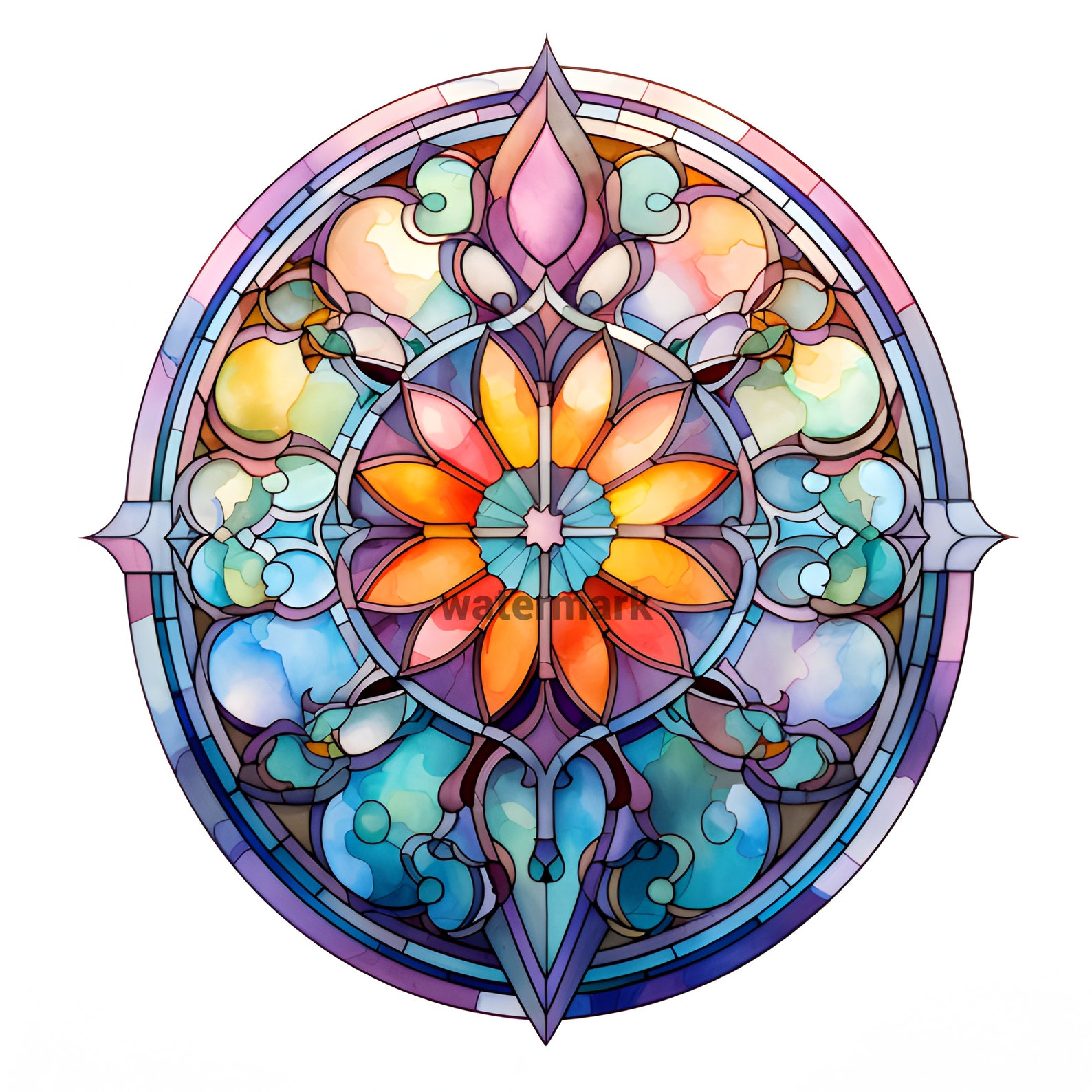 Stained Glass Window Clipart, Watercolor Clipart, for Paper Crafts and ...