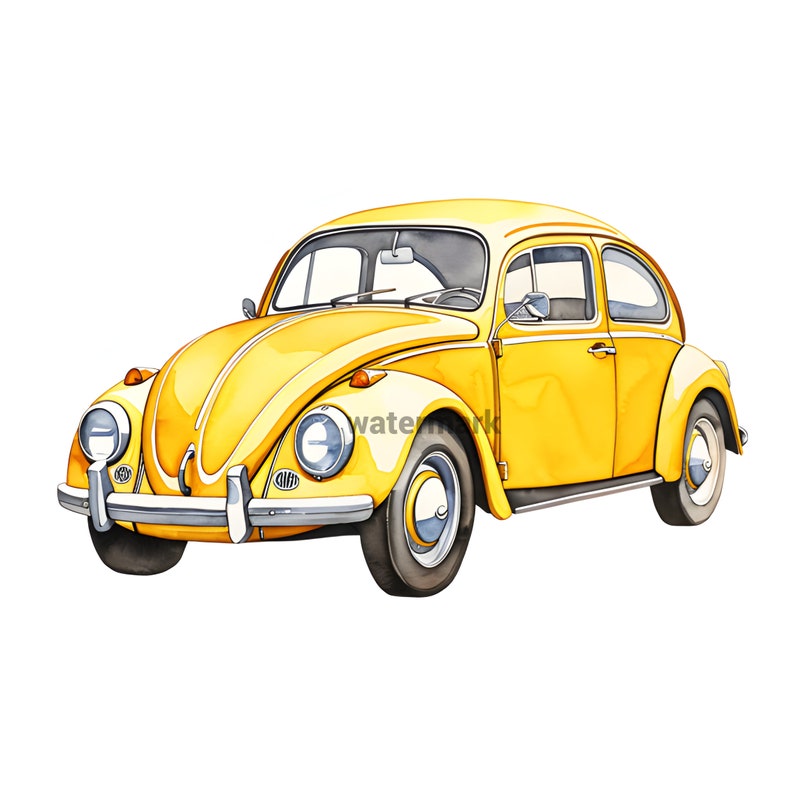 Classic VW Beetle Clipart, Watercolor VW Bug Clipart, Volkswagen, for Paper Crafts and Print on ...