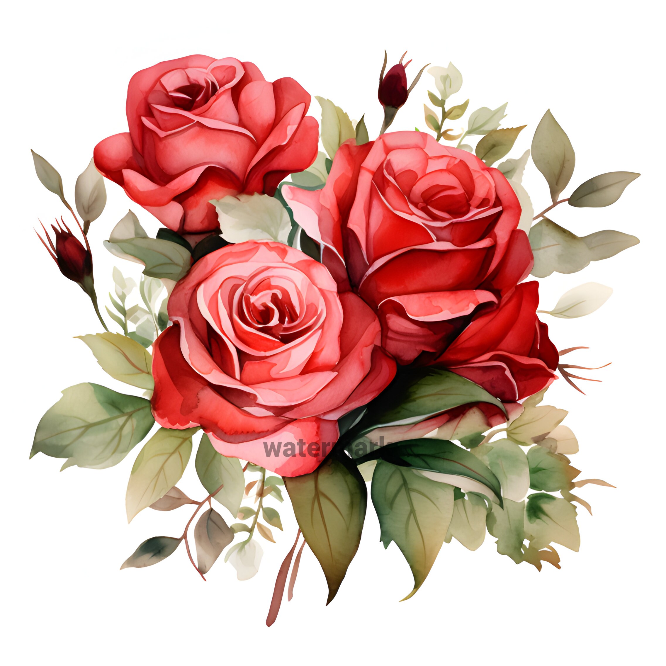 Red Rose Bouquet Clipart, Watercolor Clipart, Floral Clipart, for Paper ...