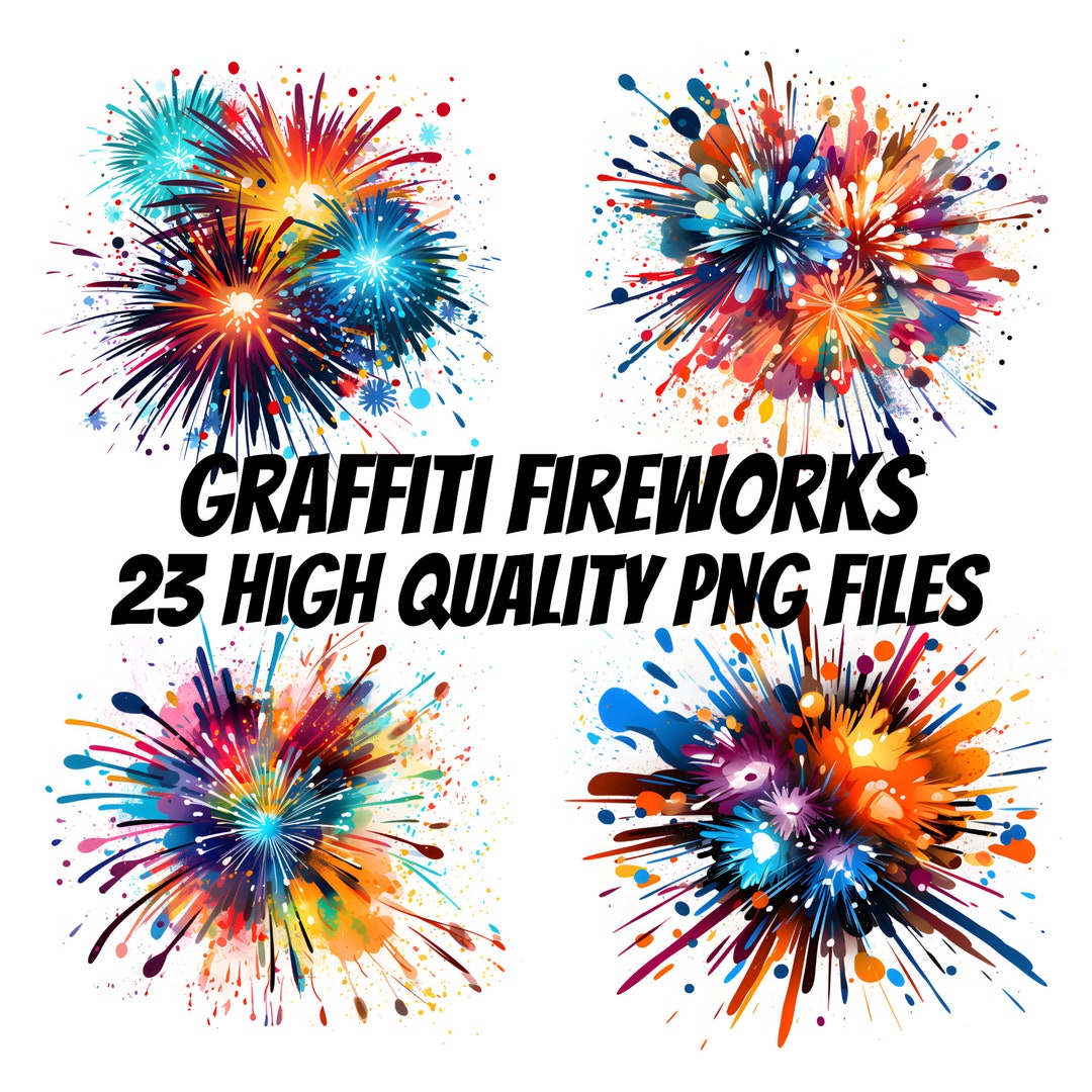 Graffiti Fireworks Clipart, Watercolor Clipart, Firework Clipart, for ...