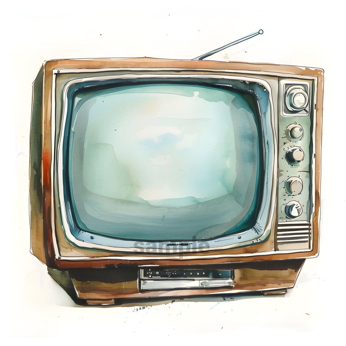 Old TV Clipart, Vintage Television Sets, Antique TV, Watercolor Clipart ...