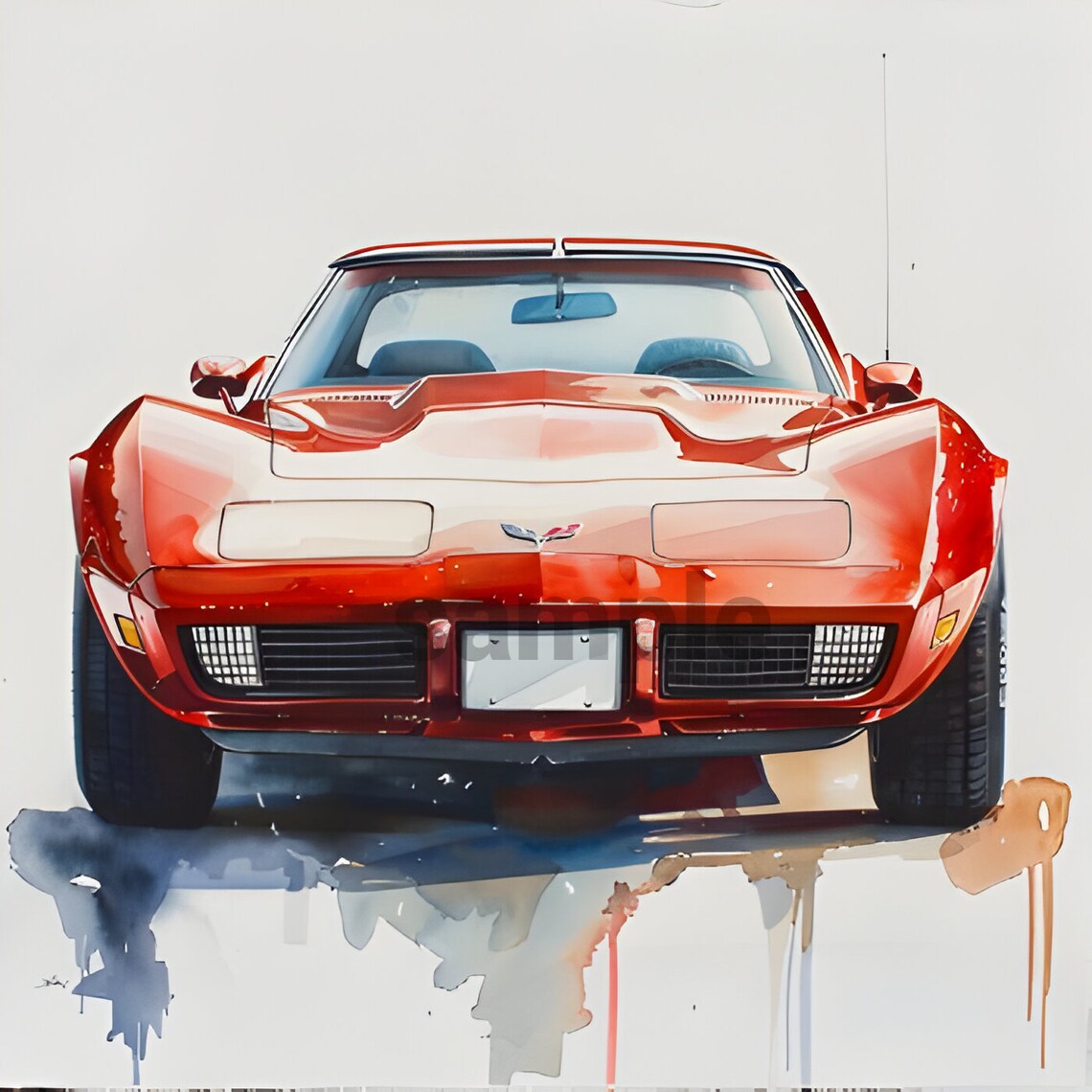Classic Corvette Clipart, Watercolor Corvette, Classic Cars, Muscle Car ...