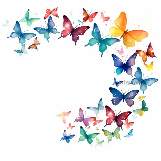 Butterfly Swarms Watercolor Clipart, Butterfly Clipart, Great for Paper ...