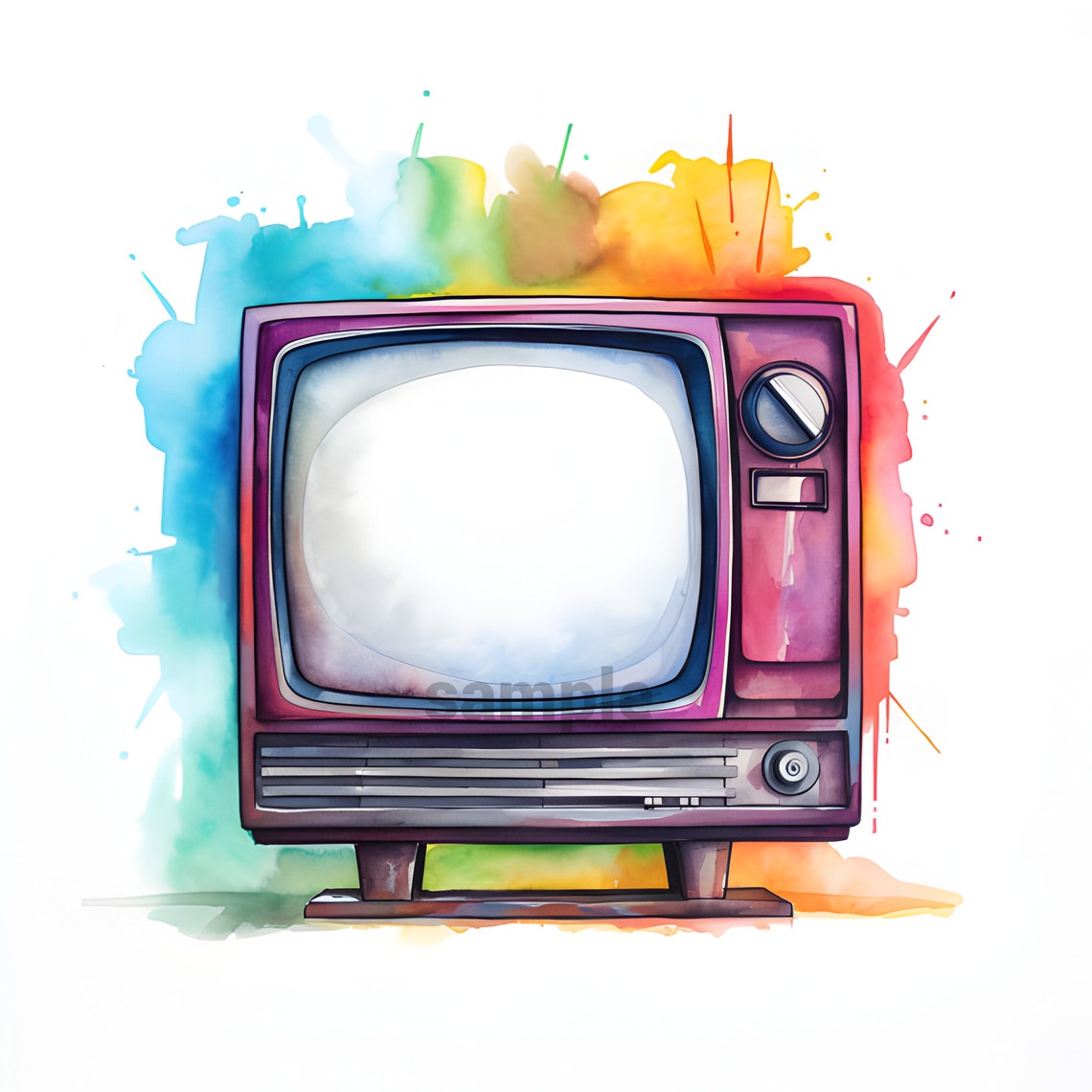 Old TV Clipart, Vintage Television Sets, Antique TV, Watercolor Clipart ...