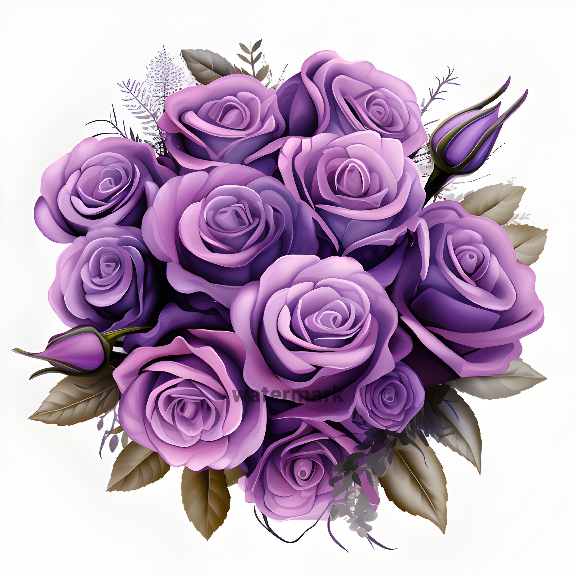 Purple Rose Bouquet Clipart, Watercolor Clipart, Floral Clipart, for ...