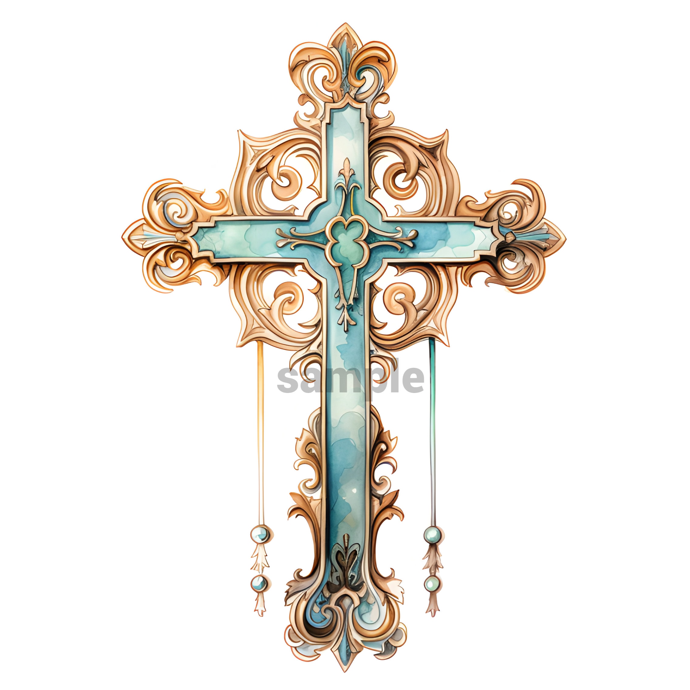 Ornate Crosses Clipart, Watercolor Cross, Christian Art, Church Art ...