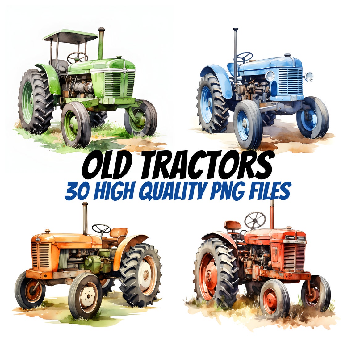 Old Tractor Watercolor Clipart, Tractor Clip Art, Farm Clipart, for ...