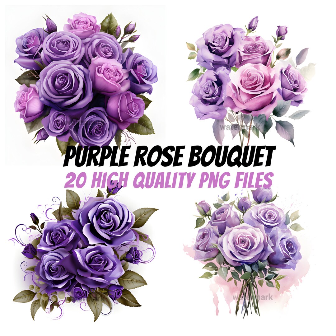 Purple Rose Bouquet Clipart, Watercolor Clipart, Floral Clipart, for ...