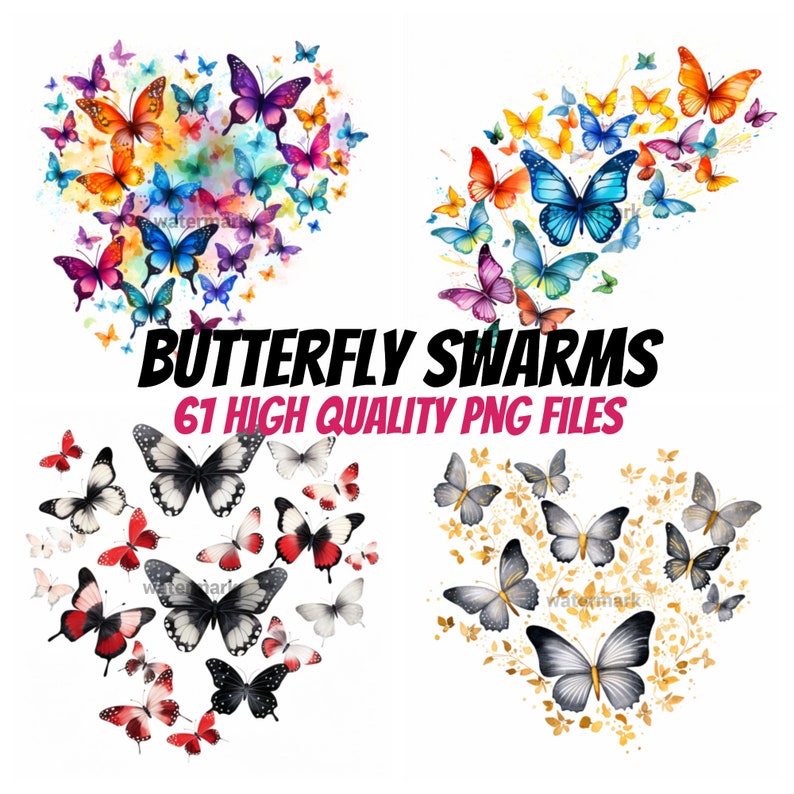 Butterfly Swarms Watercolor Clipart, Butterfly Clipart, Great for Paper ...