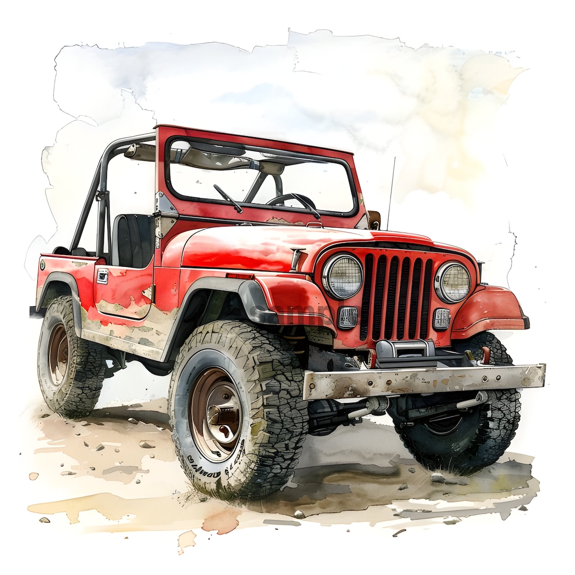 Classic Jeep Clipart, Watercolor Jeeps, Jeep CJ5 CJ7 Renegade Wrangler ...