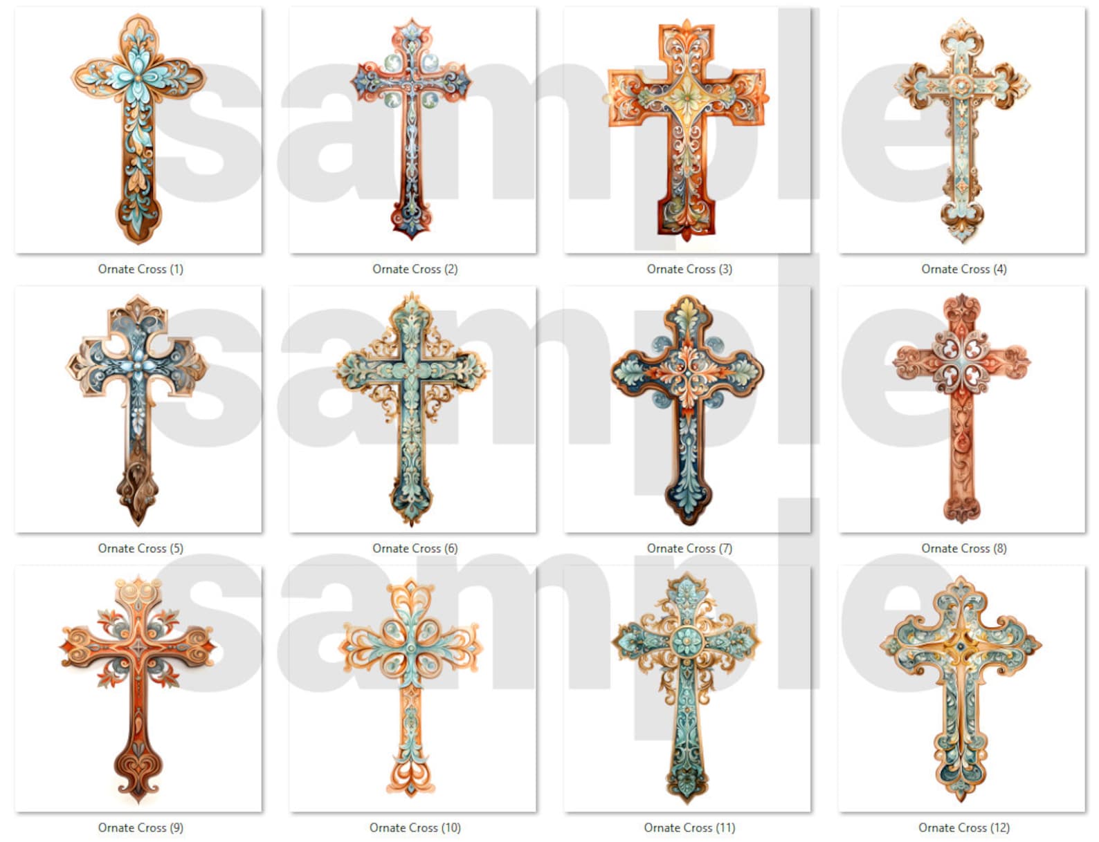 Ornate Crosses Clipart, Watercolor Cross, Christian Art, Church Art ...