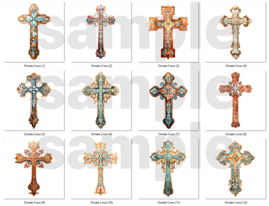 Ornate Crosses Clipart, Watercolor Cross, Christian Art, Church Art ...