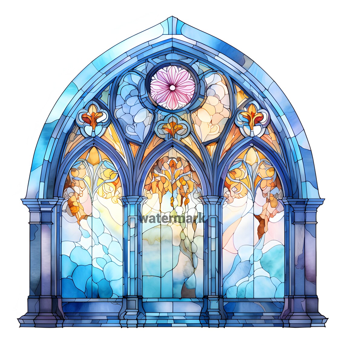 Stained Glass Window Clipart, Watercolor Clipart, for Paper Crafts and ...