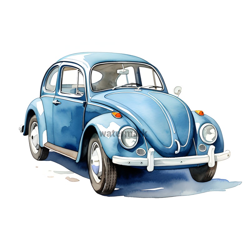 Classic VW Beetle Clipart, Watercolor VW Bug Clipart, Volkswagen, for ...
