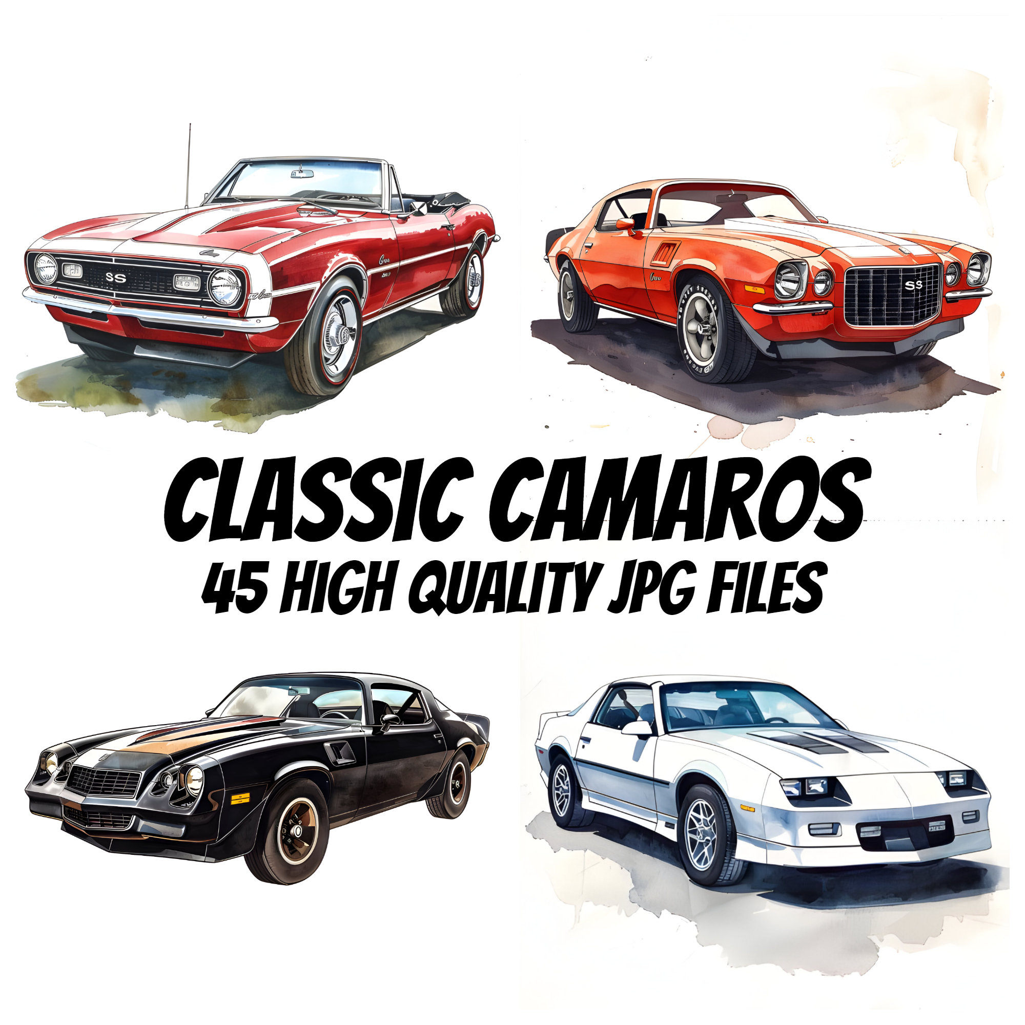 Classic Camaro Clipart, Watercolor Camaro Art, Muscle Car Pics, Great ...