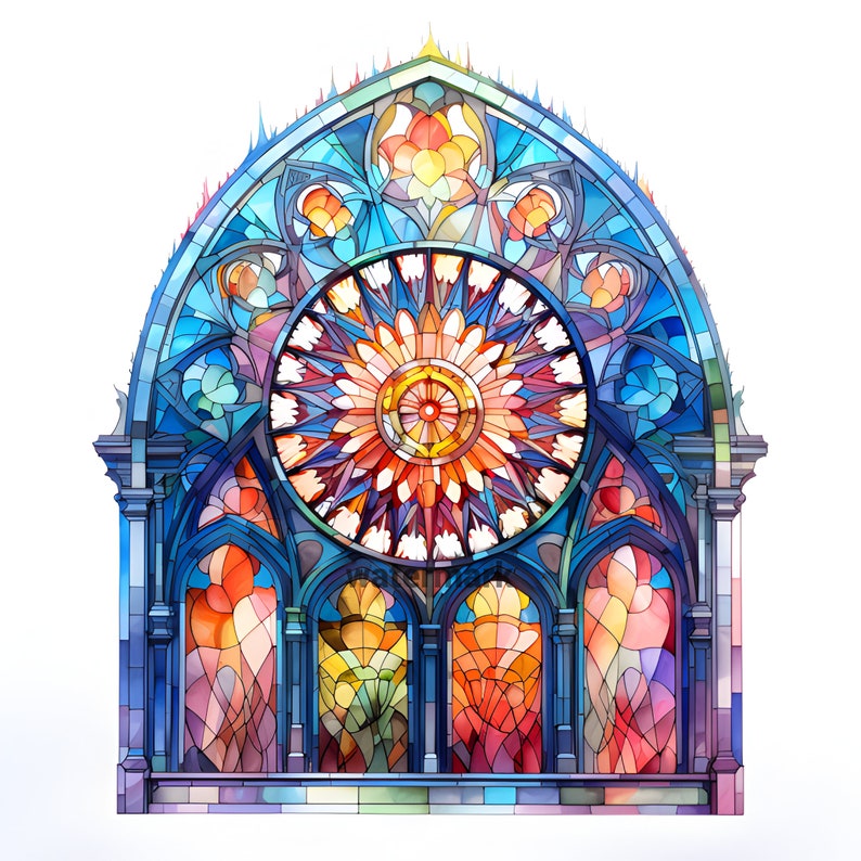 Stained Glass Window Clipart, Watercolor Clipart, for Paper Crafts and ...