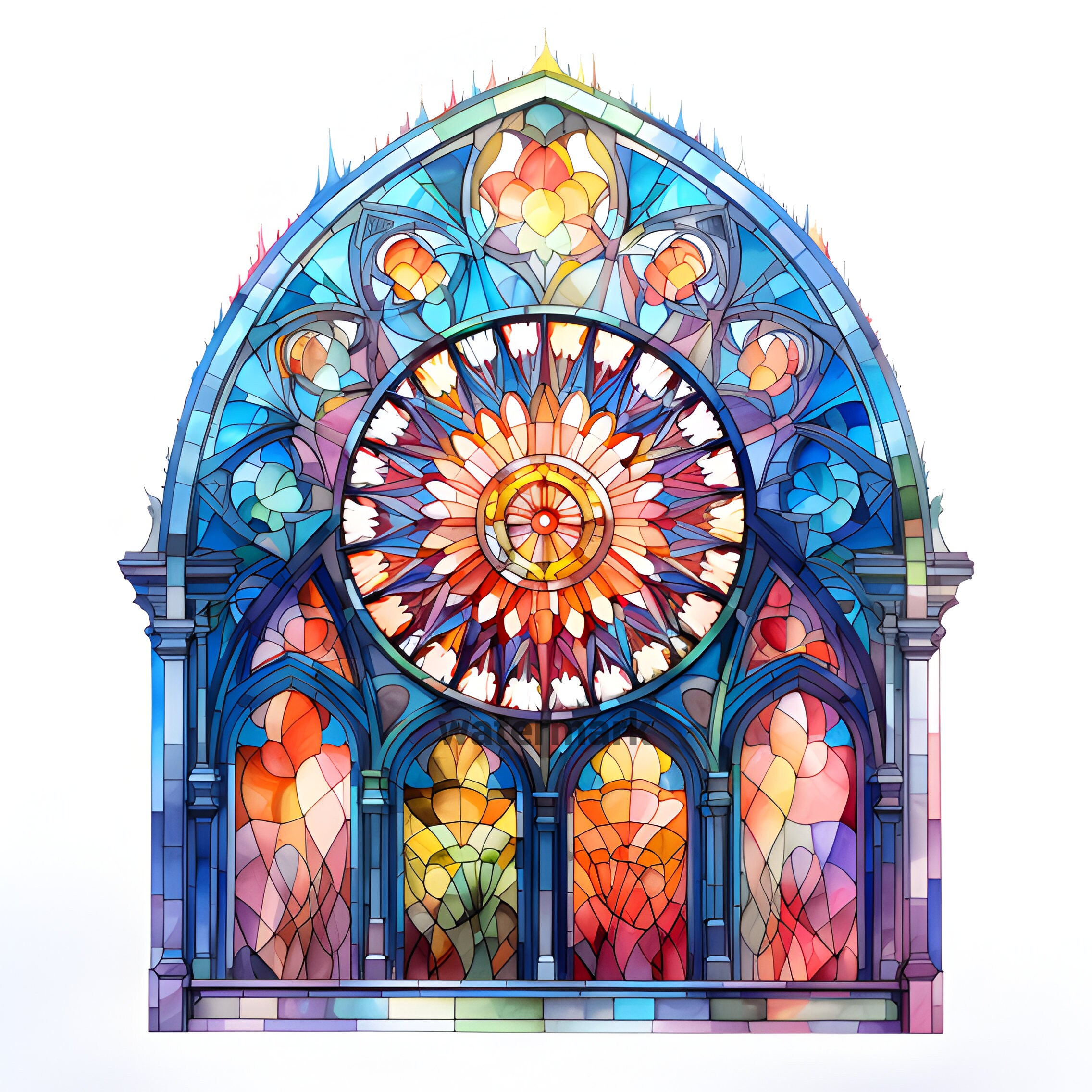 Stained Glass Window Clipart, Watercolor Clipart, for Paper Crafts and ...