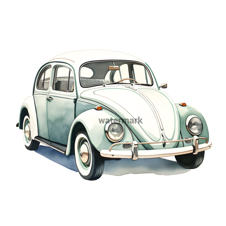 Classic VW Beetle Clipart, Watercolor VW Bug Clipart, Volkswagen, for ...