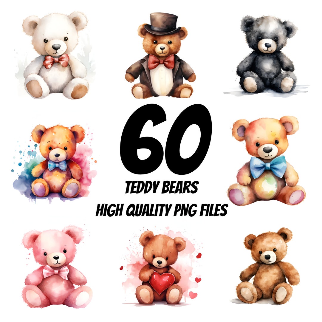Teddy Bears Watercolor Clipart, Teddy Bear Clipart, Great for Paper ...