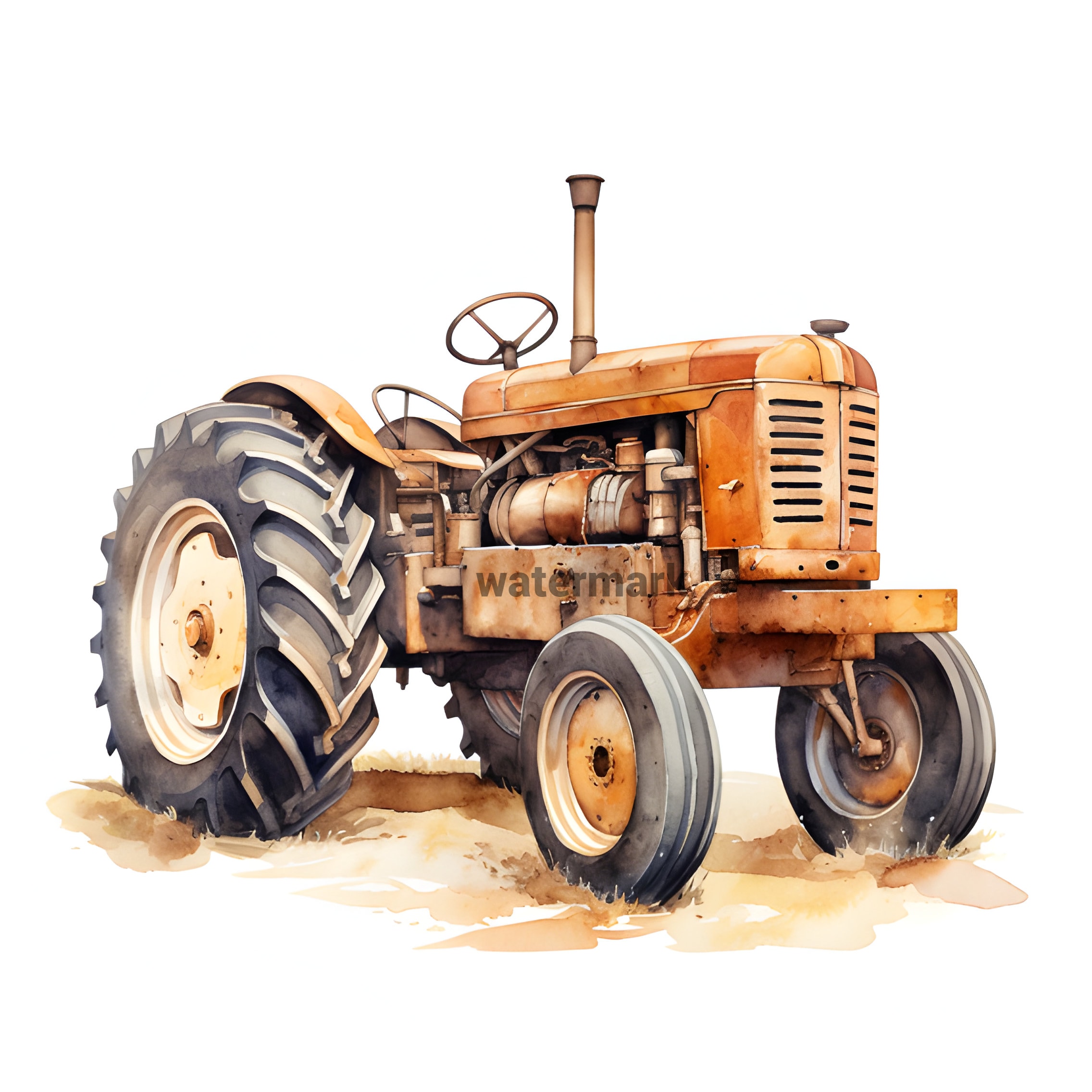 Old Tractor Watercolor Clipart, Tractor Clip Art, Farm Clipart, for ...