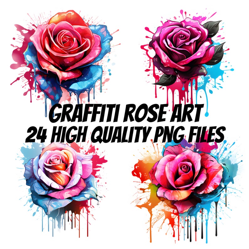 Graffiti Rose Clipart, Watercolor Clipart, Floral Clipart, for Paper ...