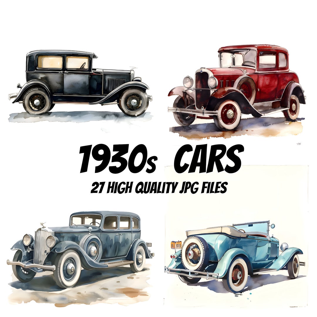 1930s Cars Clipart, 1930s Cars Watercolor Images, for Paper Crafts ...