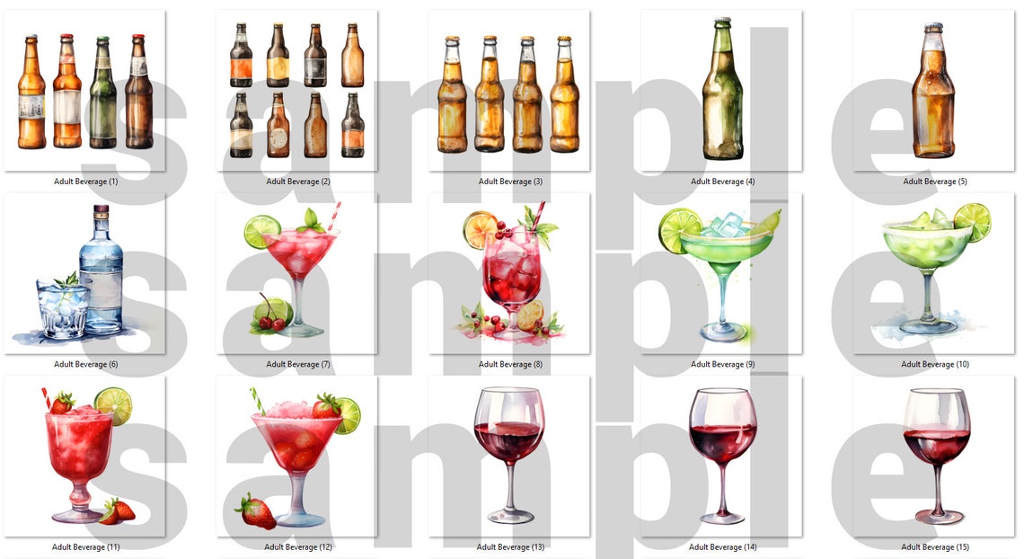 Adult Beverage Clipart, Alcohol Clipart, Beer Wine Watercolor, Paper ...