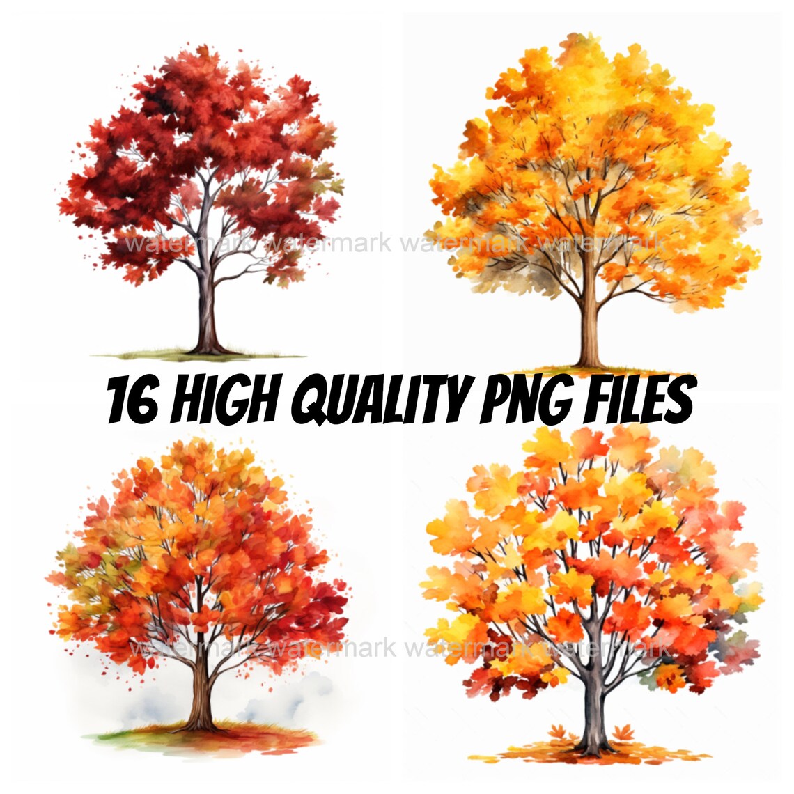 Autumn Trees Clipart, Fall Colored Trees, Great for Paper Crafts, Print ...