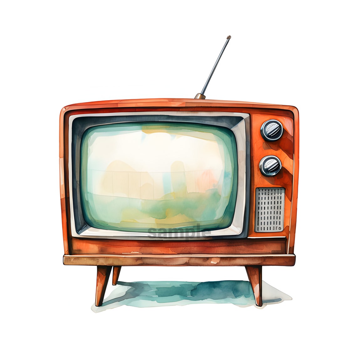 Old TV Clipart, Vintage Television Sets, Antique TV, Watercolor Clipart ...