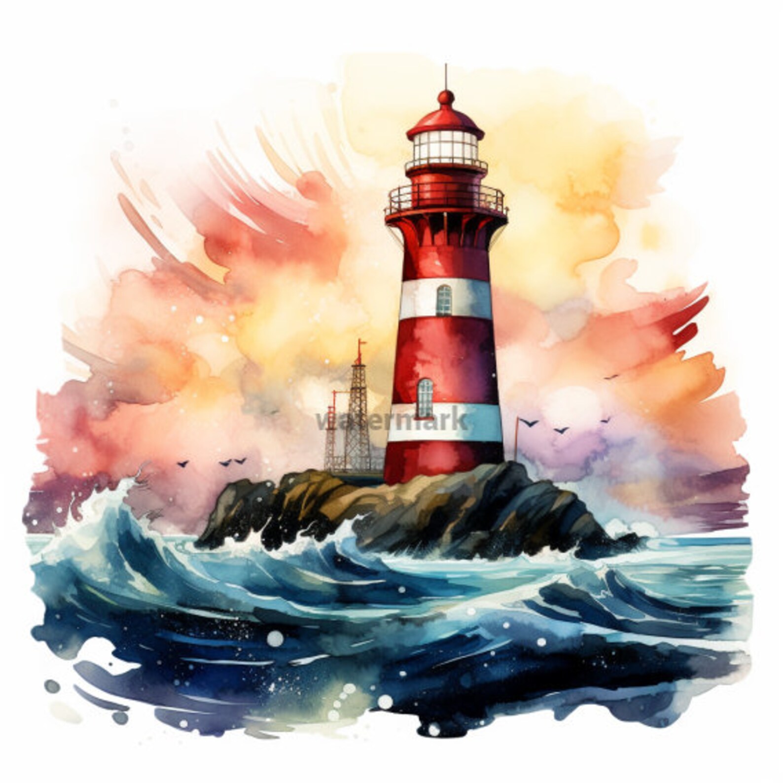 Lighthouse Watercolor Clipart, Lighthouse Clipart, for Paper Crafts and ...