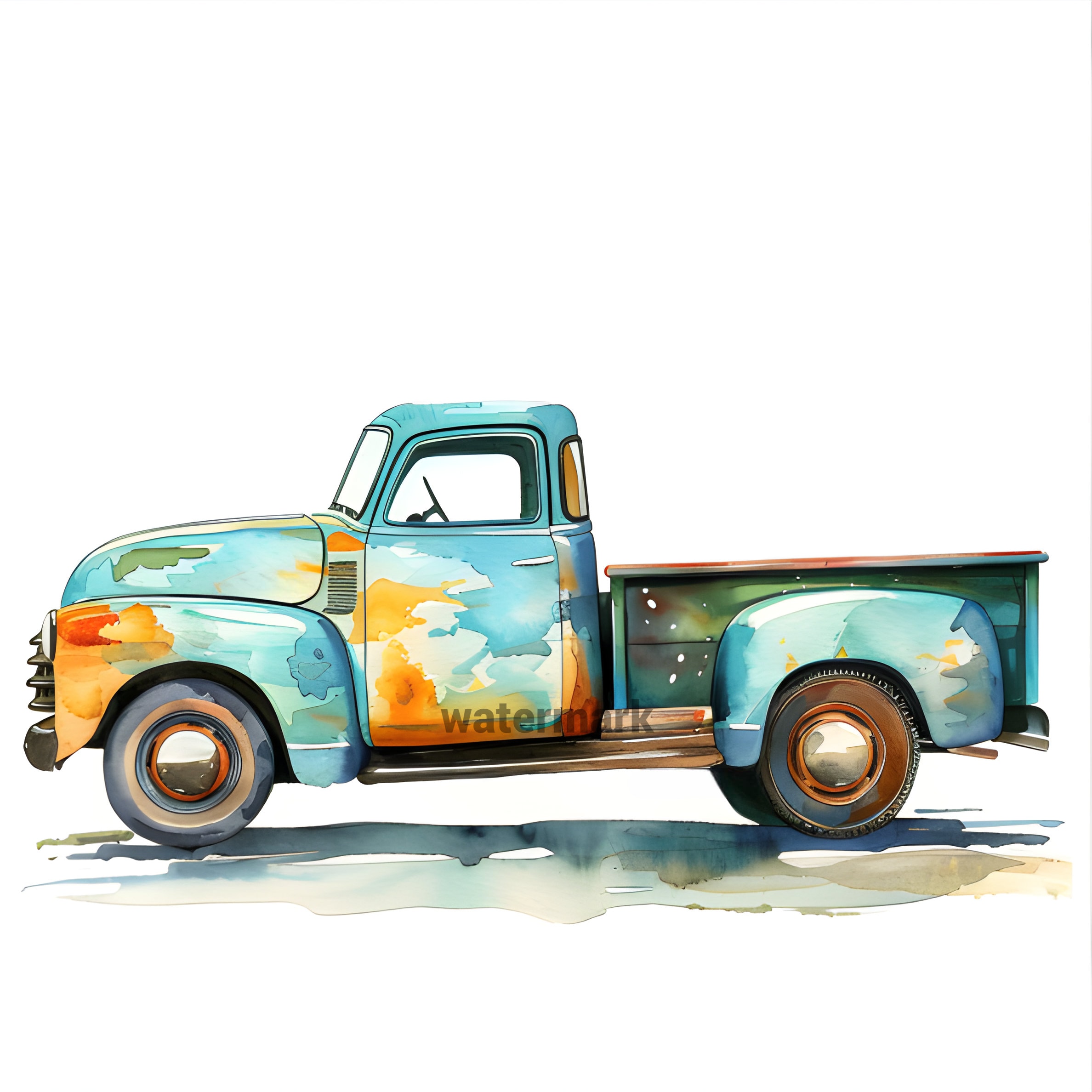 Classic Pickup Truck Clipart, Watercolor Truck Clipart, Classic Cars ...