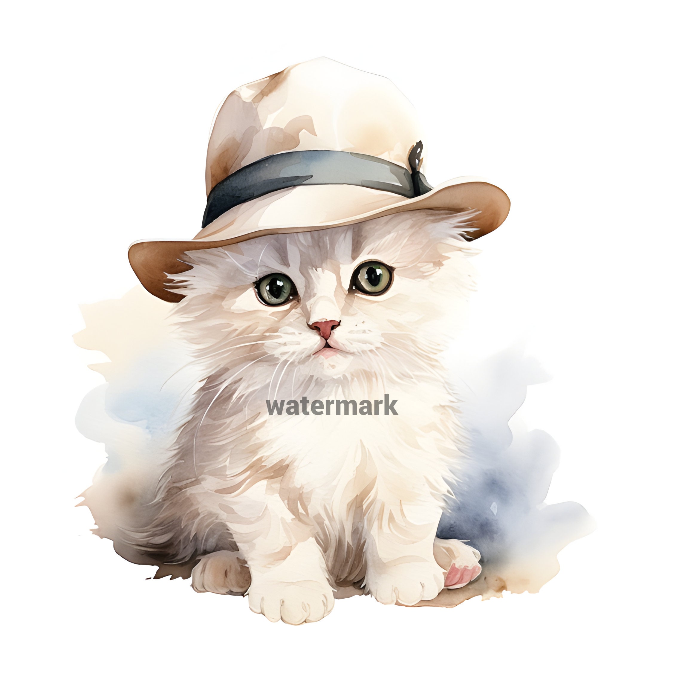 Kittens With Hats Watercolor Clipart, Kitten Clipart, Great for Paper ...