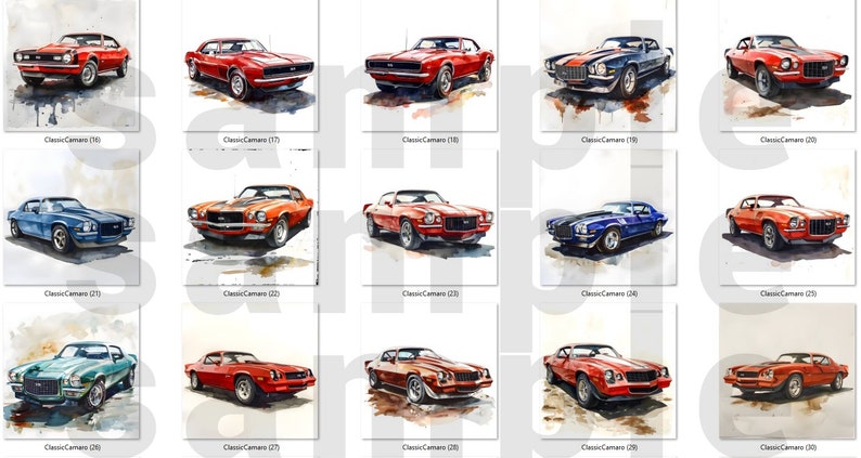 Classic Camaro Clipart, Watercolor Camaro Art, Muscle Car Pics, Great ...