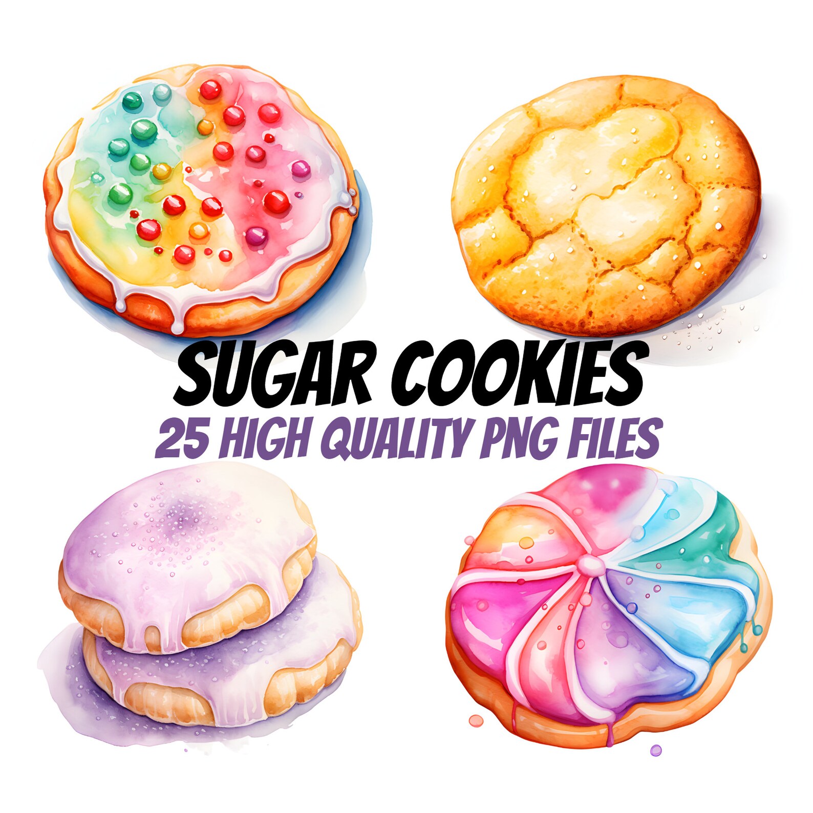 Sugar Cookies Watercolor Clipart, Cookie Clipart for Paper Craft and ...
